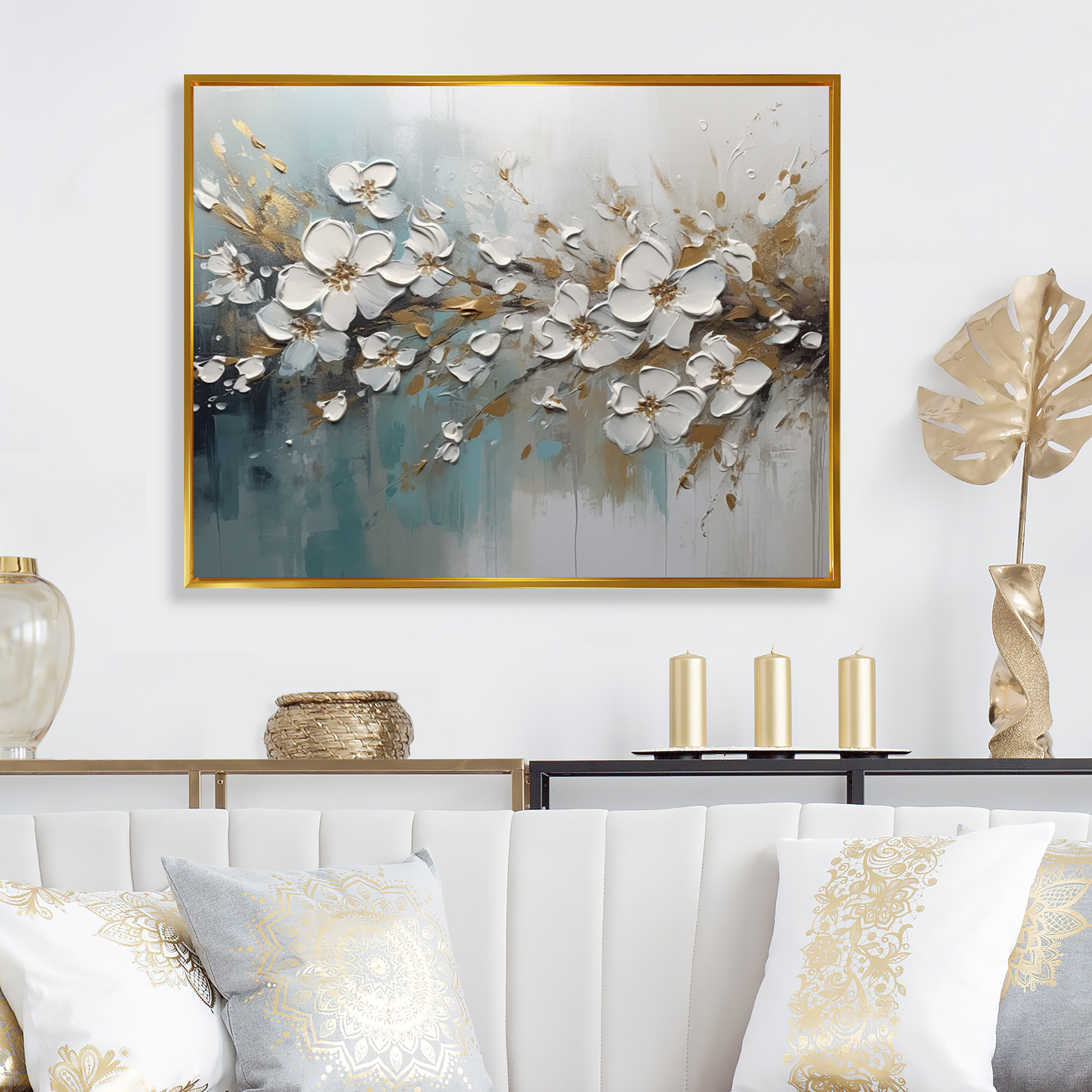 Red Barrel Studio® Roniya White And Gold Daisy Symphony IV On Canvas Print | Wayfair